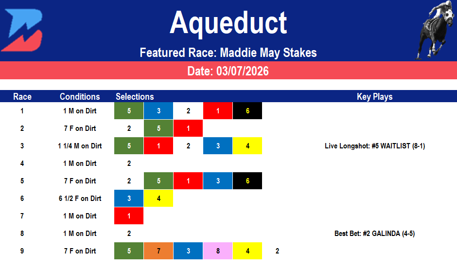 Aqueduct Picks: Maddie May Stakes (03/07/2026) | Betting News